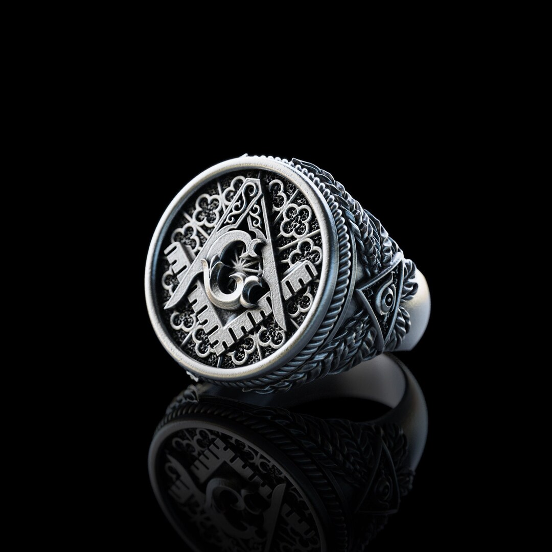 Sterling Silver Master Mason Ring, Personalized Freemason Symbol Signet ...