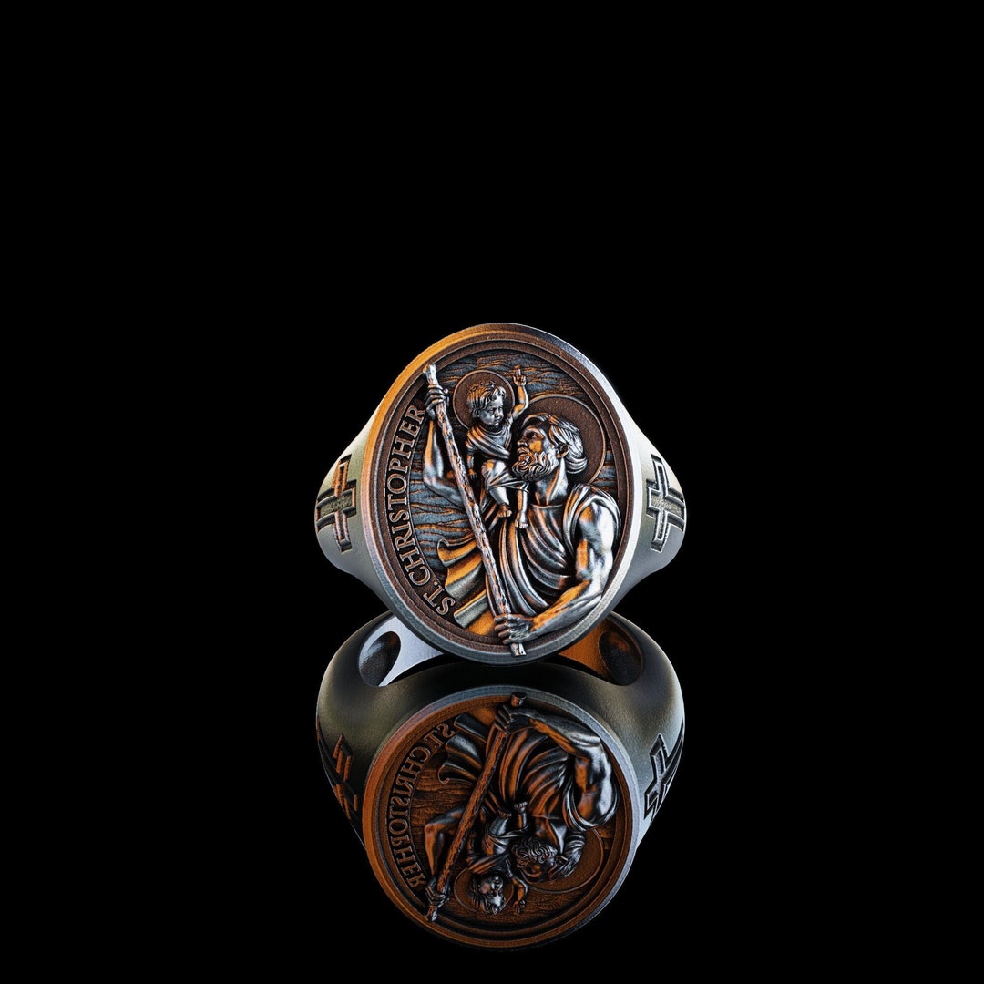 Customized Saint Christopher Silver Ring, Saint Christopher Ring ...