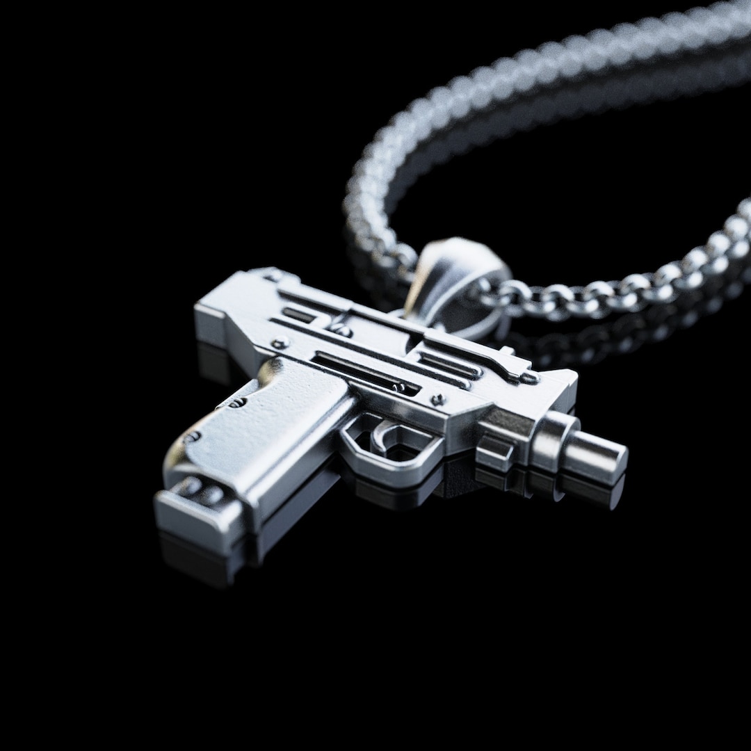 Handmade Uzi Silver Pendant, Personalized Machine Gun Silver Necklace ...