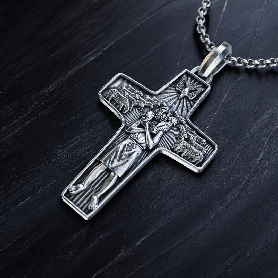 Handmade Silver Good Shepherd Cross Necklace, Personalized Pope Francis ...