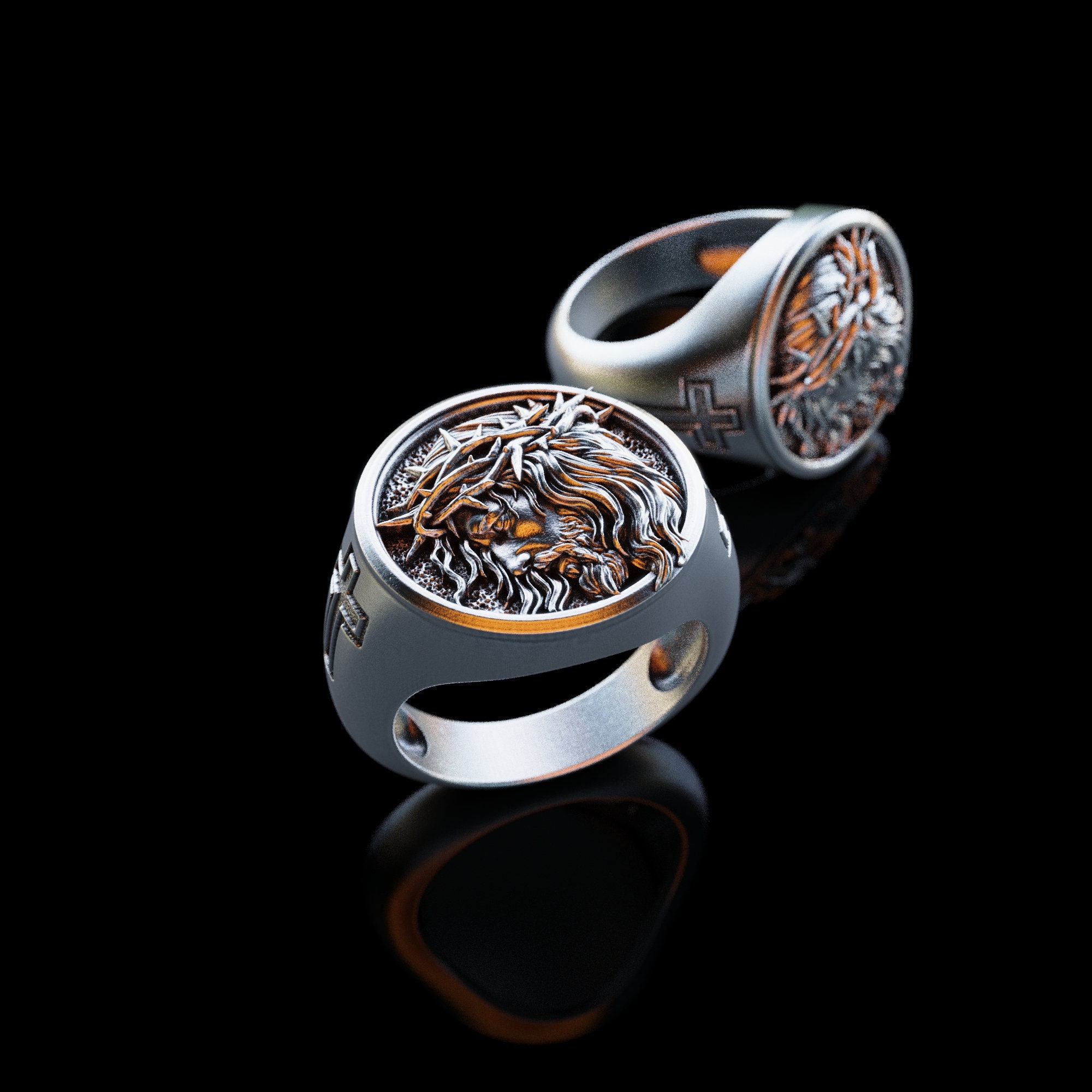 Jesus Christ Crown of Thorns Silver Ring Jesus Head - Etsy