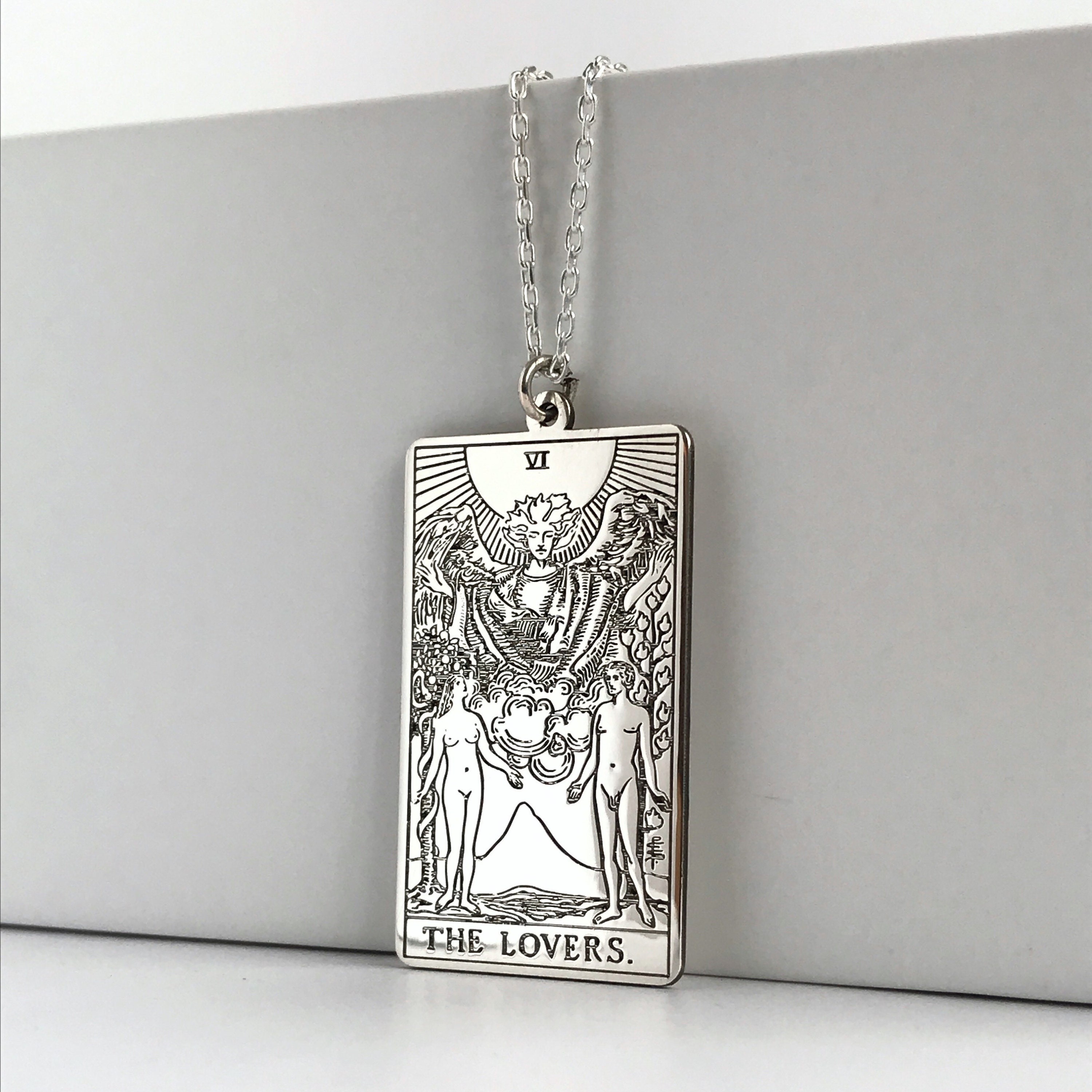 The Lovers Tarot Card Necklace Silver Tarot Necklace Tarot Etsy