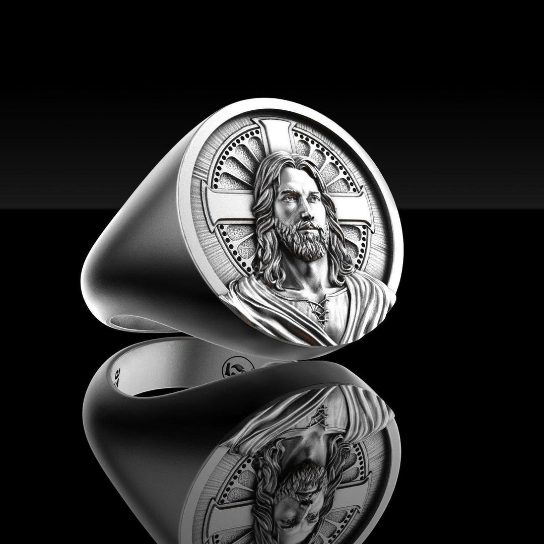 Jesus Silver Ring, Jesus Signet Ring,mens Religious Silver Ring ...