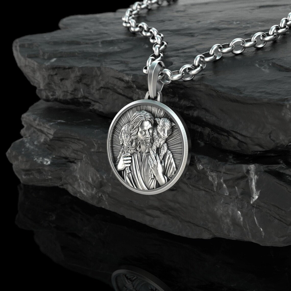 Silver Jesus Christ Necklace, Jesus Signet Ring, Religious Silver ...