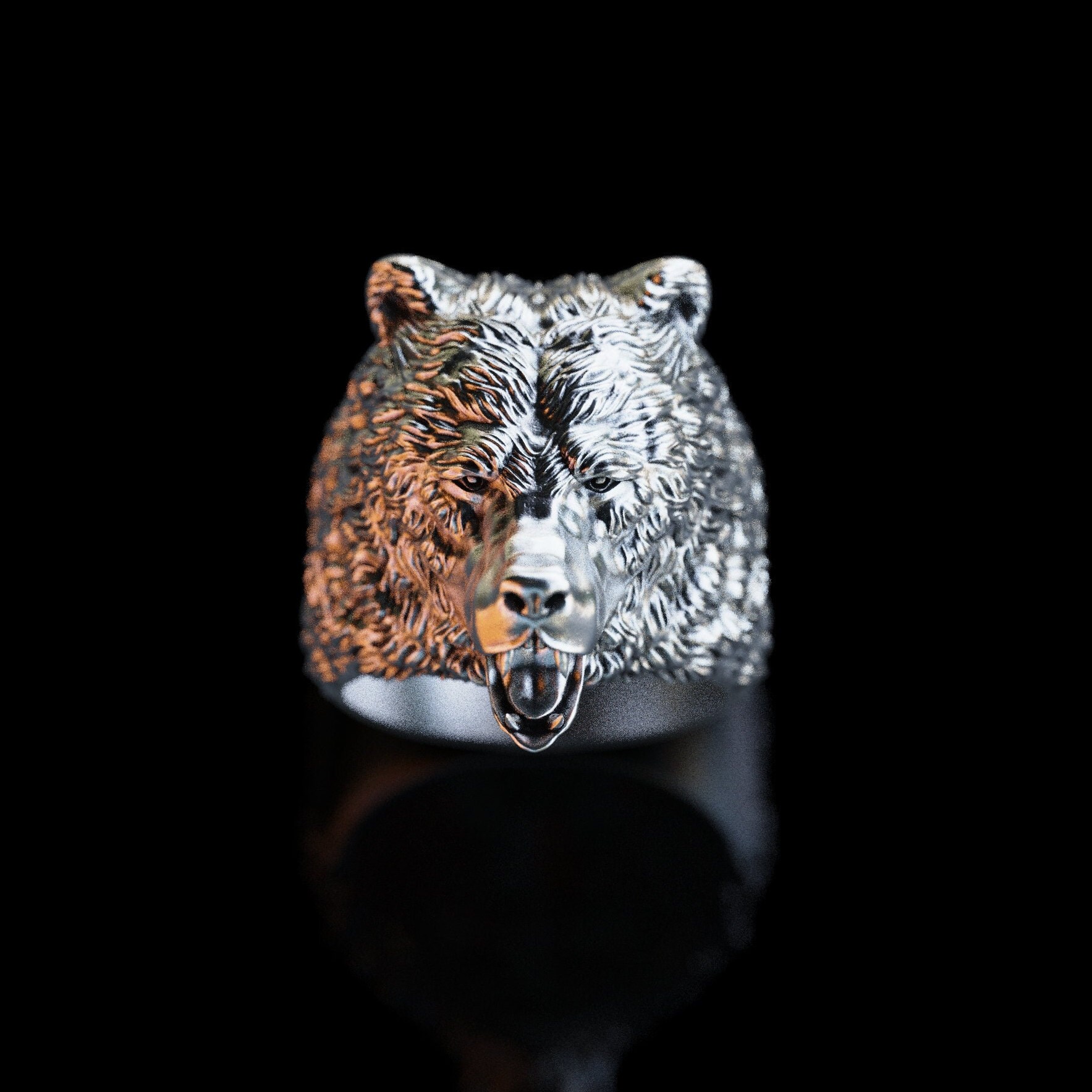 Handmade Silver Bear Head Ring Grizzly Bear Head Ring - Etsy