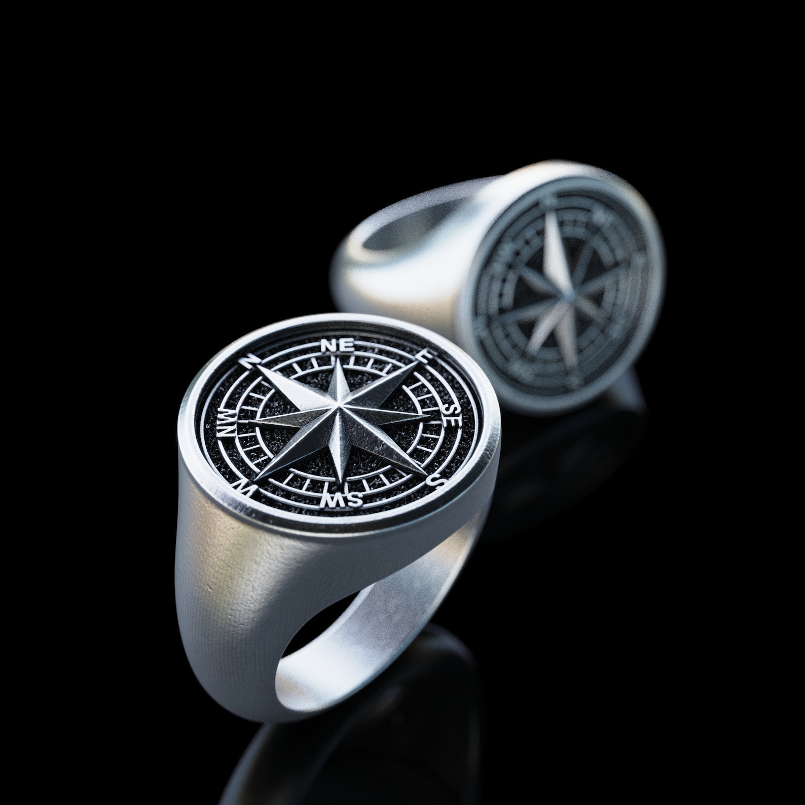 Handmade Silver Compass Ring Personalized North Star Ring - Etsy