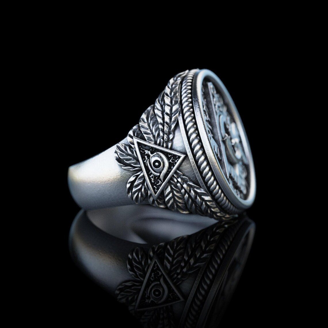 Sterling Silver Master Mason Ring, Personalized Freemason Symbol Signet ...