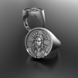 Jesus Silver Ring, Jesus Signet Ring,mens Religious Silver Ring ...