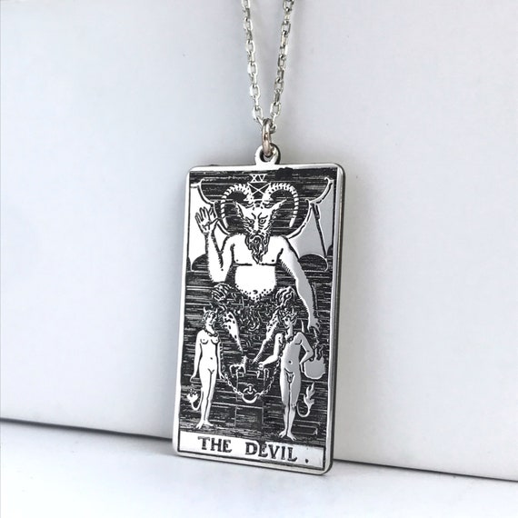 The Devil Tarot Card Necklace Silver Tarot Necklace Tarot | Etsy