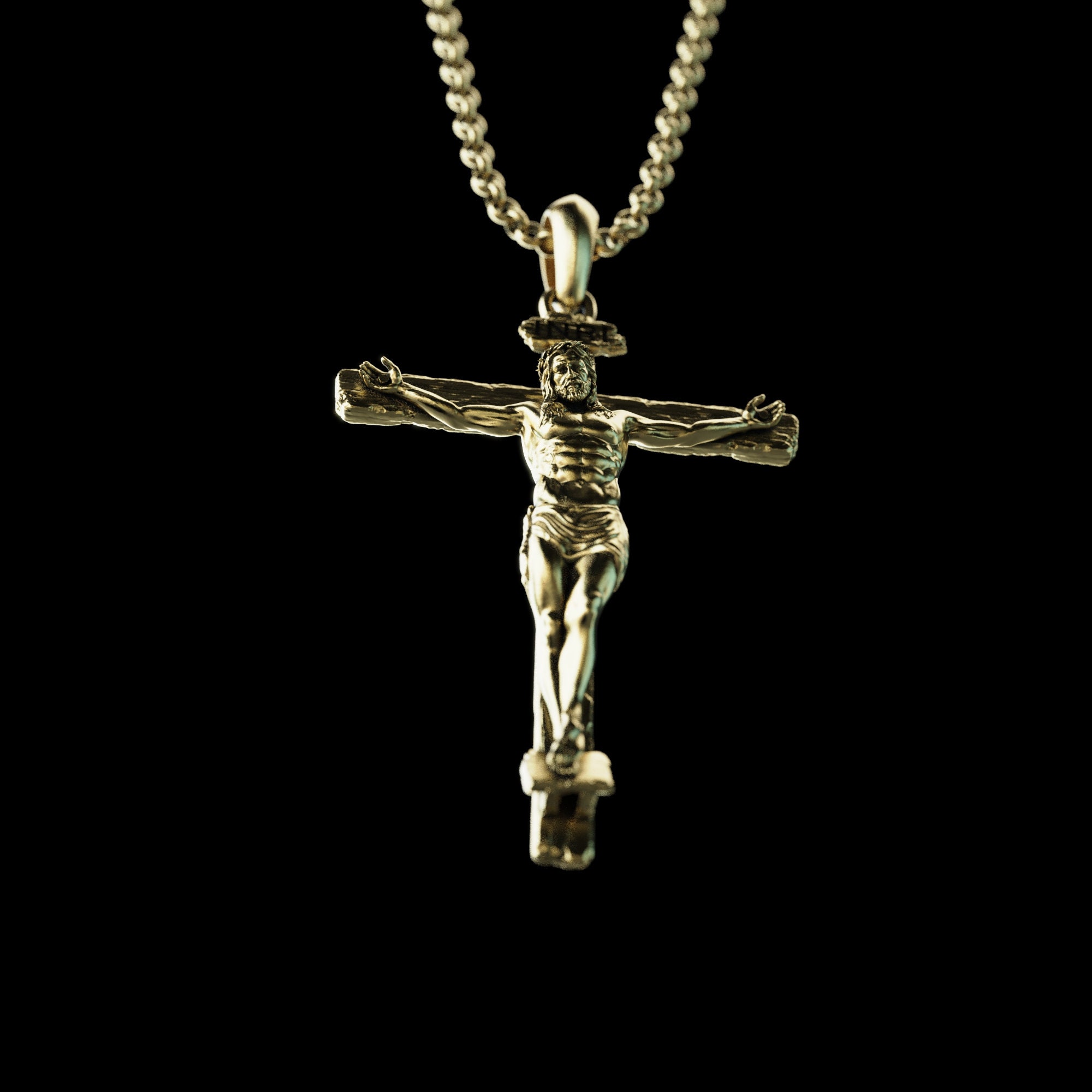 Handmade Jesus Cross Gold Necklace, Personalized Gold Crucifix Pendant ...