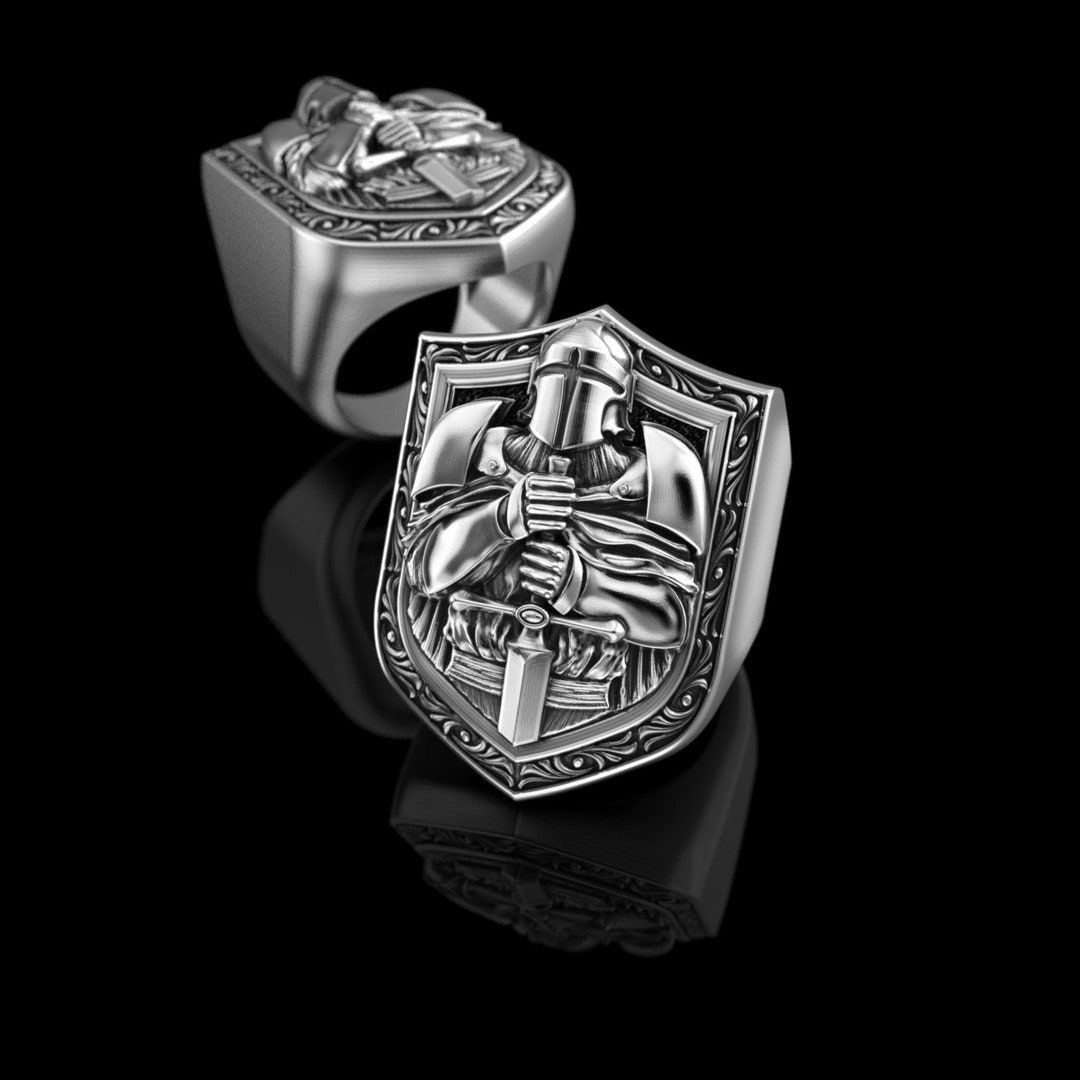Medival Knight Sterling Silver Men Ring, Handmade Christian Crusader ...
