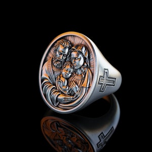 Personalized Holy Family Silver Ring, Handmade Saint Joseph Virgin Mary ...