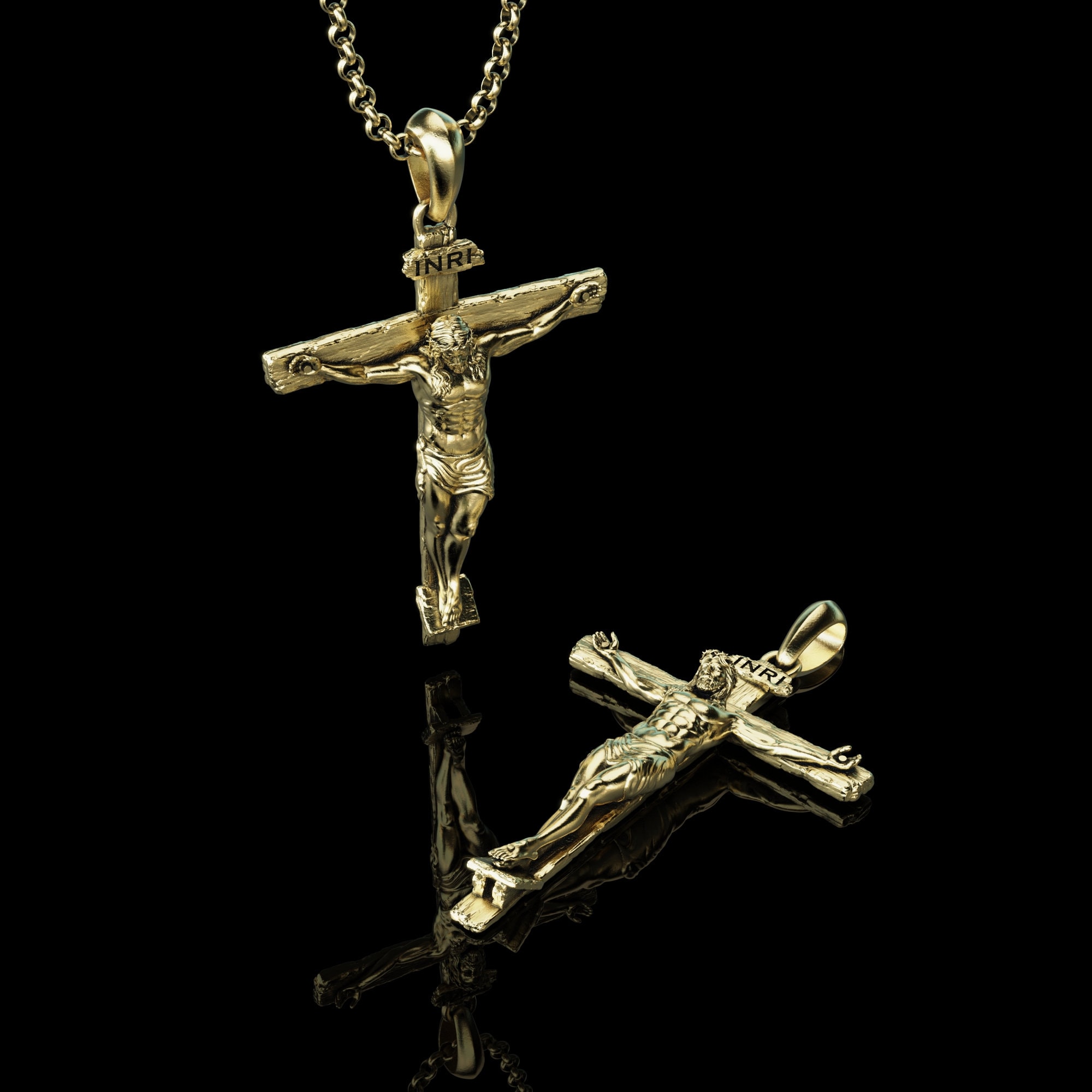 Handmade Jesus Cross Gold Necklace, Personalized Gold Crucifix Pendant ...