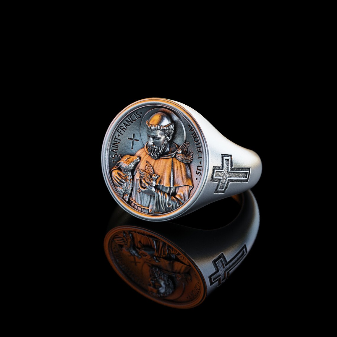 Personalized Silver Saint Francis Ring Handmade Savior Men | Etsy