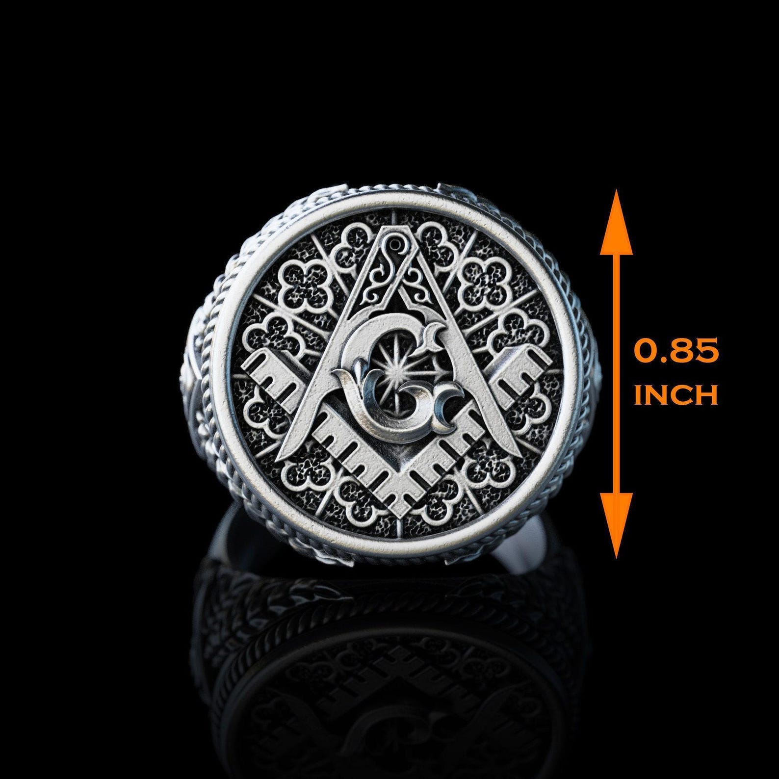Sterling Silver Master Mason Ring, Personalized Freemason Symbol Signet ...