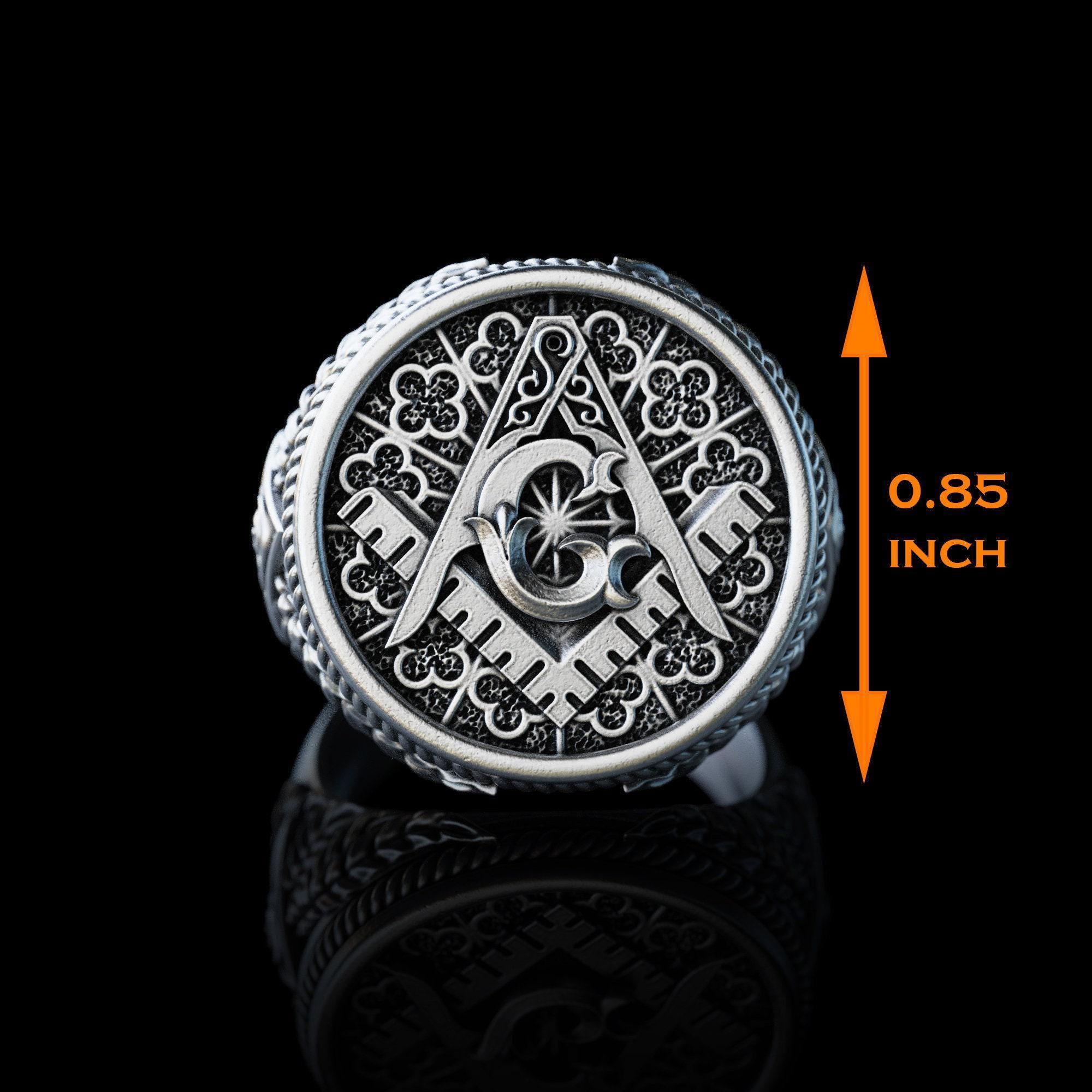 Sterling Silver Master Mason Ring, Personalized Freemason Symbol Signet ...