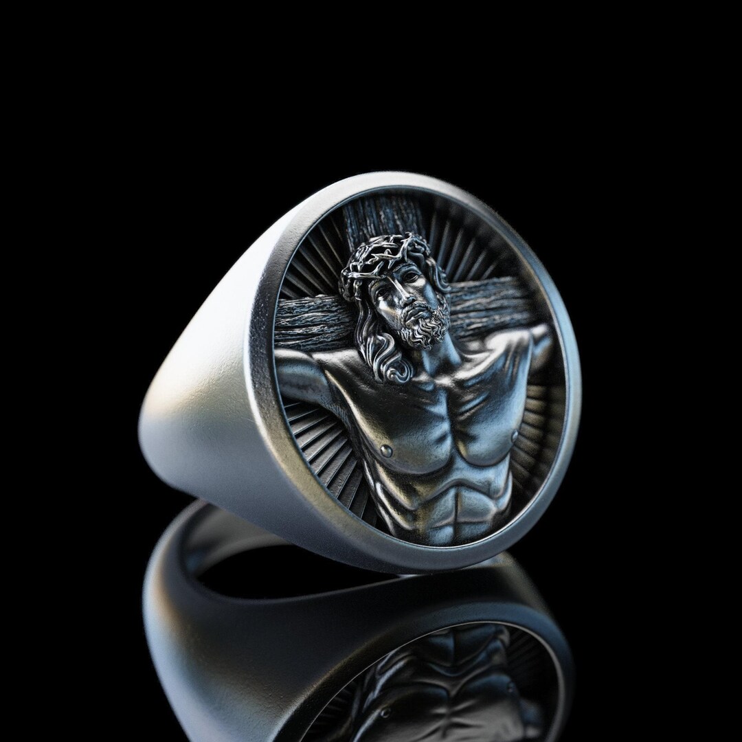 Personalized Jesus Christ Cross Silver Ring, Handmade Jesus on Cross ...