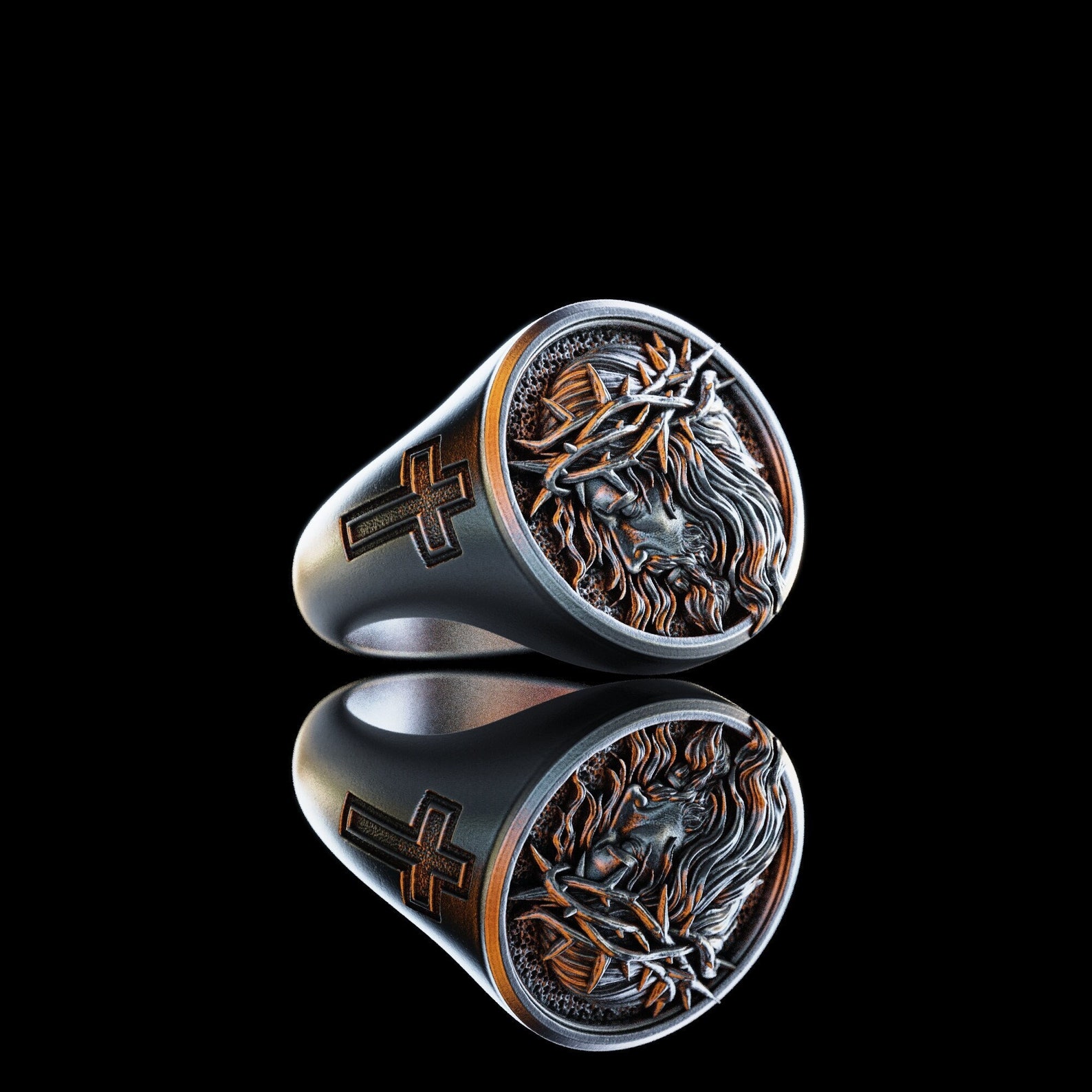 Jesus Christ Crown of Thorns Silver Ring Jesus Head - Etsy