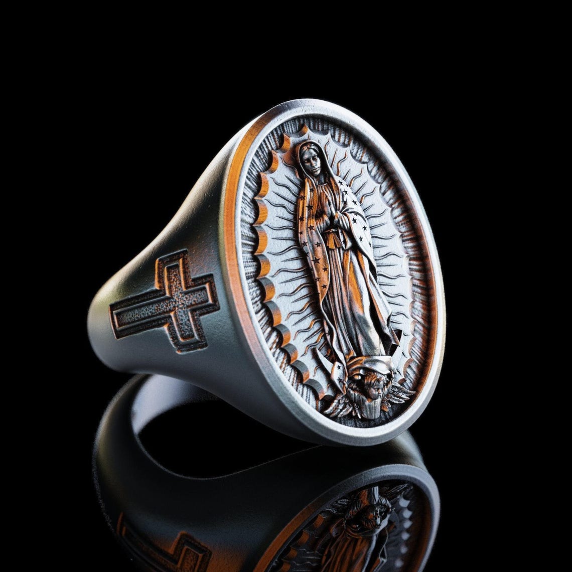 Customized Our Lady of Guadalupe Silver Ring, Personalized Silver Holy ...