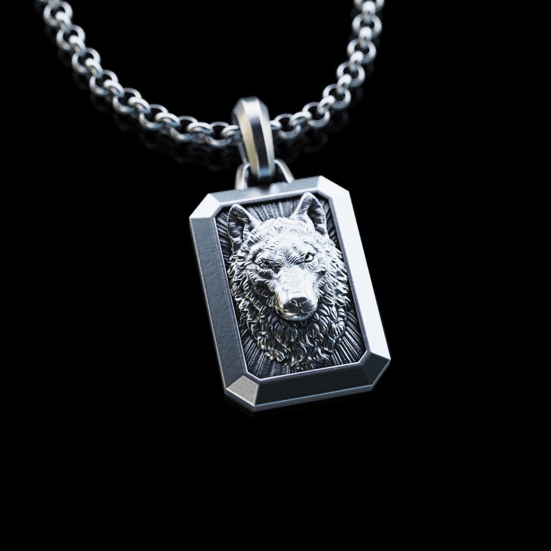 Wild Alpha Wolf Necklace, Silver Wolf Head Pendant, 3D Silver Wolf ...