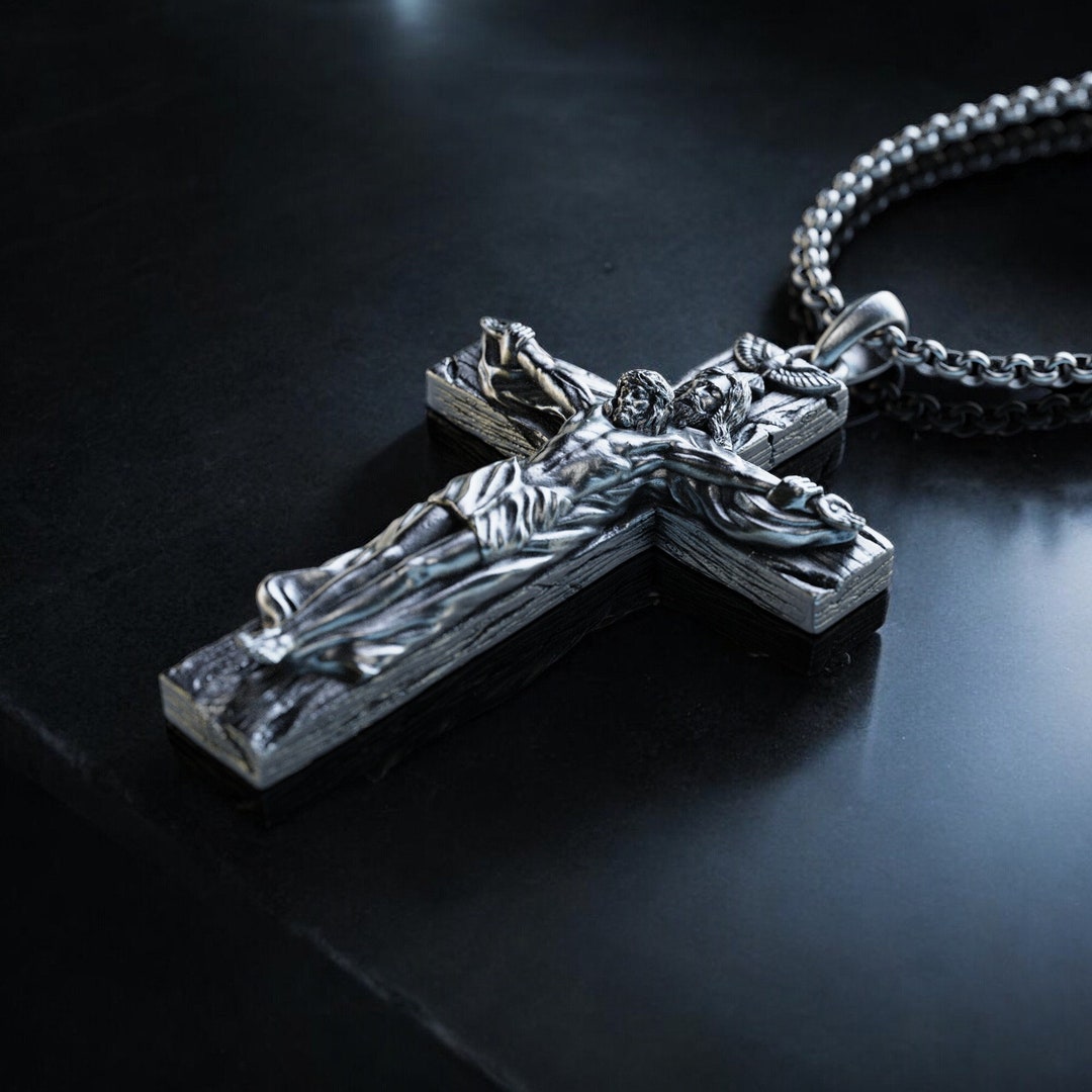 Handmade Holy Trinity Crucifix Necklace, the God Taking Jesus Cross ...