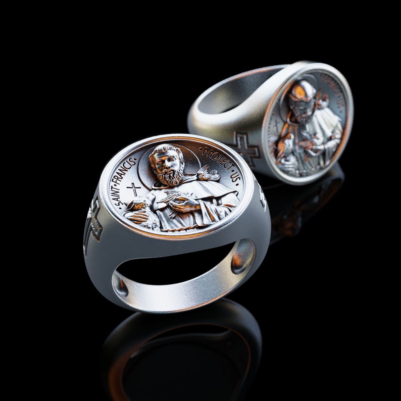 Personalized Silver Saint Francis Ring Handmade Savior Men - Etsy