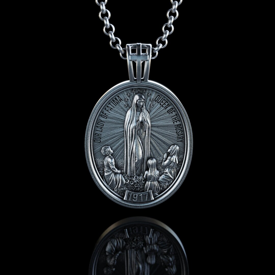 Silver Our Lady of Fatima Necklace, Handmade Virgin Fatima Pendant ...