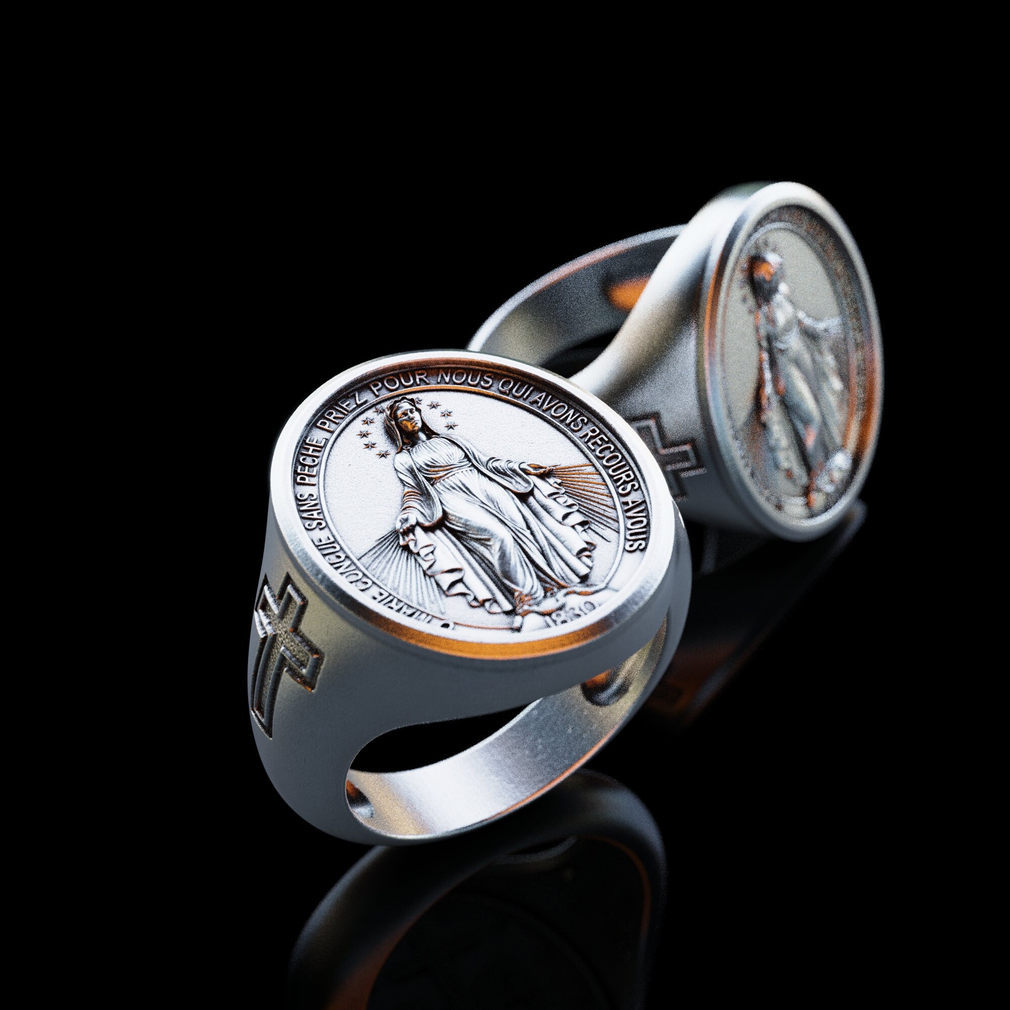 Personalized Silver Miraculous Medal Ring Sterling Silver - Etsy