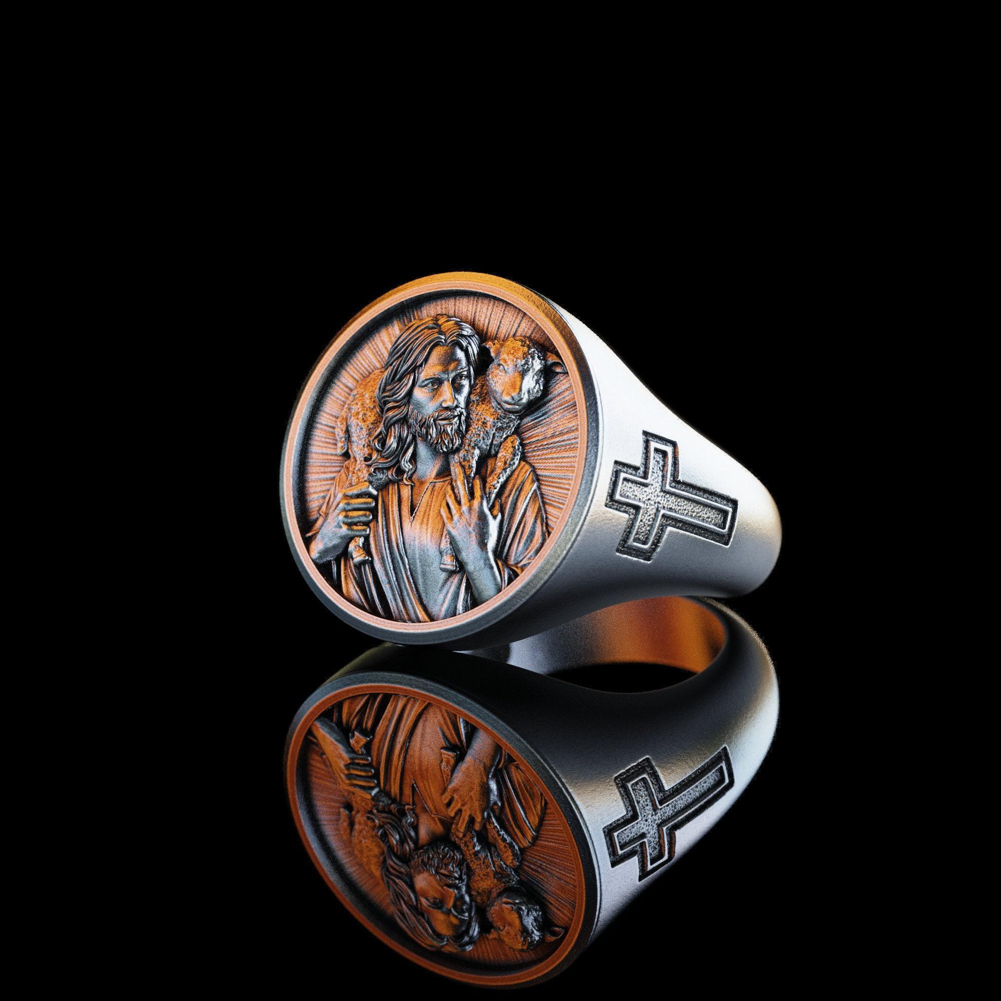 Personalized Jesus Christ Silver Ring, Religious Christian Jewelry ...