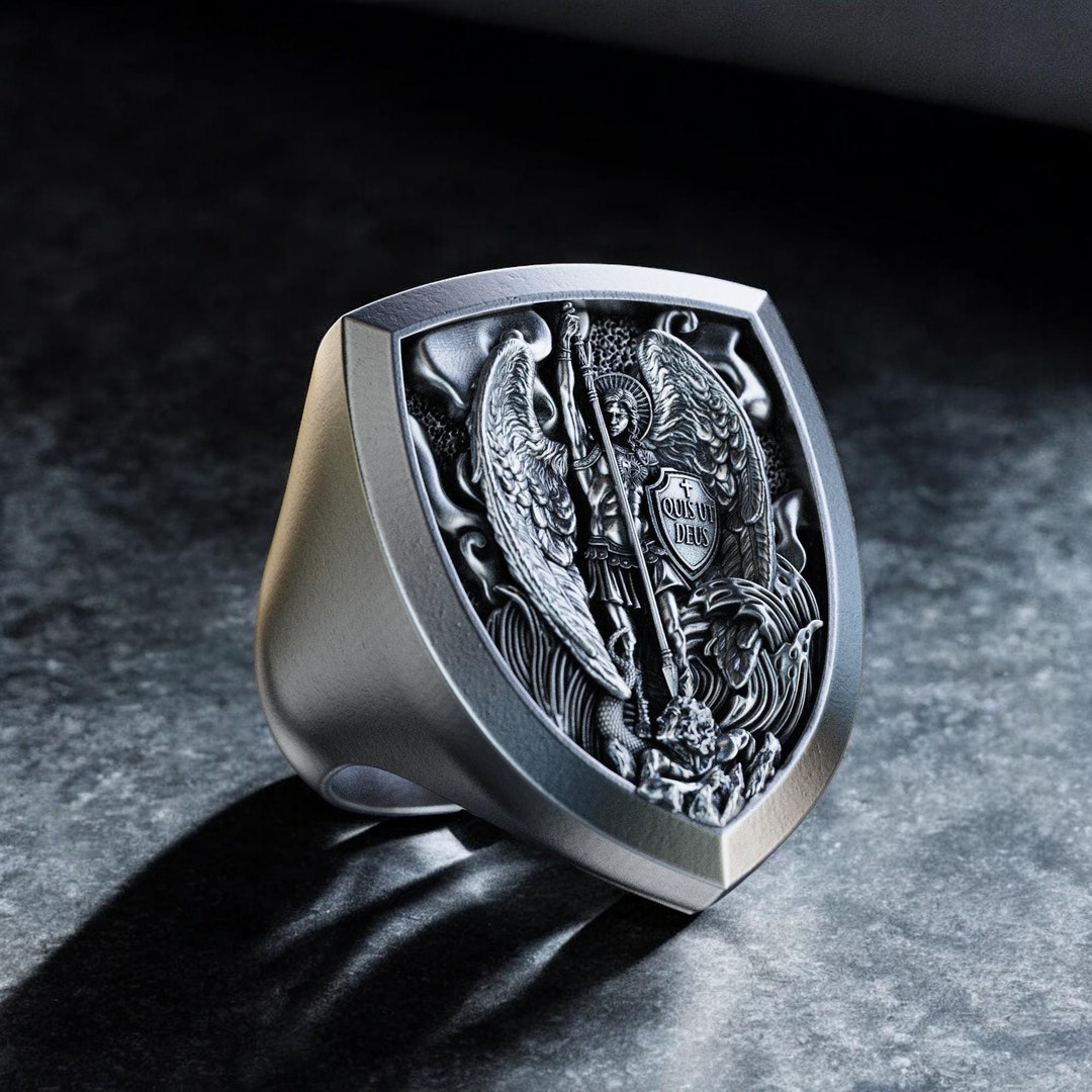 Handmade Archangel Michael Silver Ring, Personalized St. Michael Ring, Religious Jewelry, Savior ...
