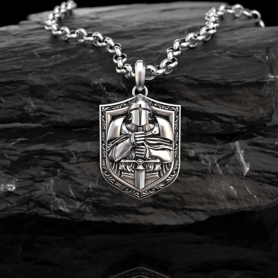 Medival Knight Sterling Silver Men Necklace, Handmade Christian ...