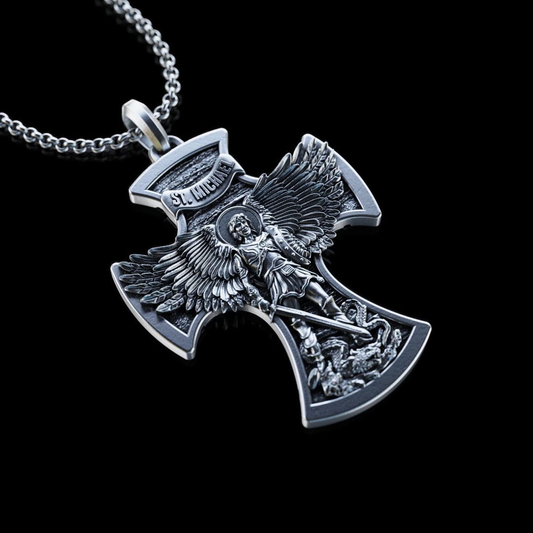 Personalized Archangel Saint Michael Cross Necklace, Silver Shield ...