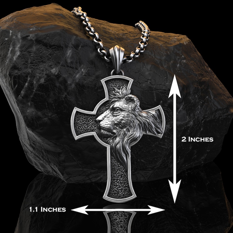 Personalized Silver Lion Cross Pendant African Lion Cross - Etsy