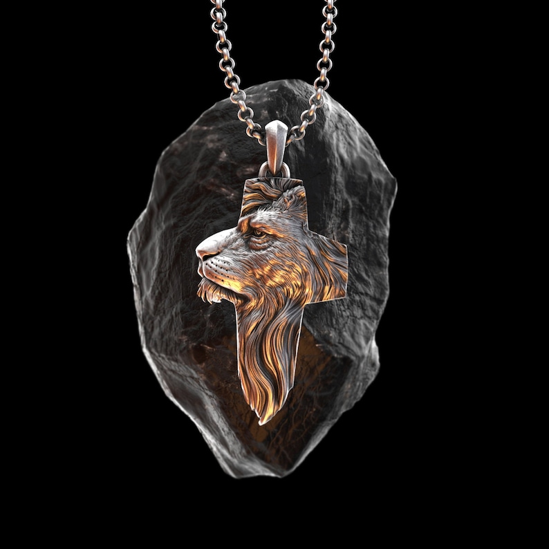 Lion Cross Pendant African Lion Cross Necklace Engraved Lion - Etsy