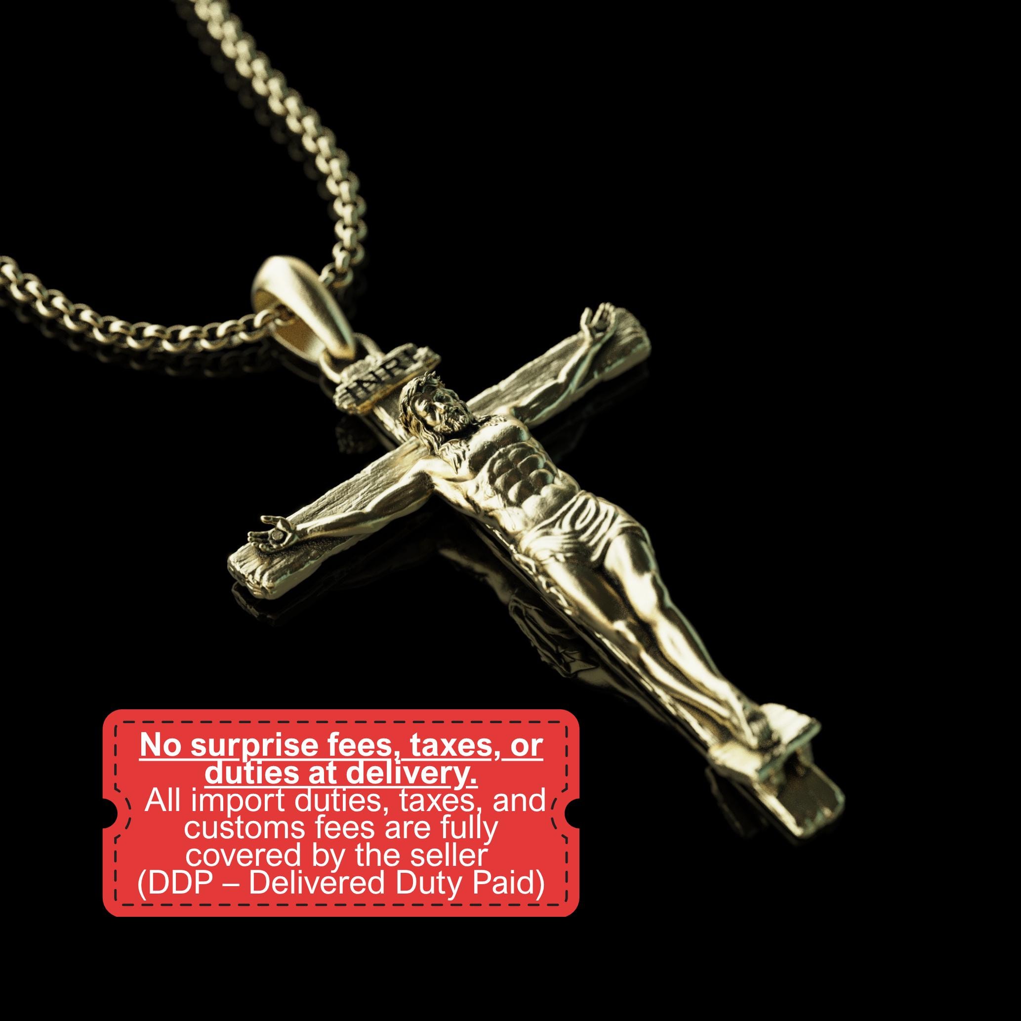 Handmade Jesus Cross Gold Necklace, Personalized Gold Crucifix Pendant ...