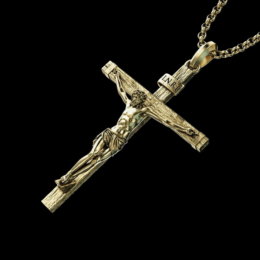 Handmade Jesus Cross Gold Necklace, Personalized Gold Crucifix Pendant ...