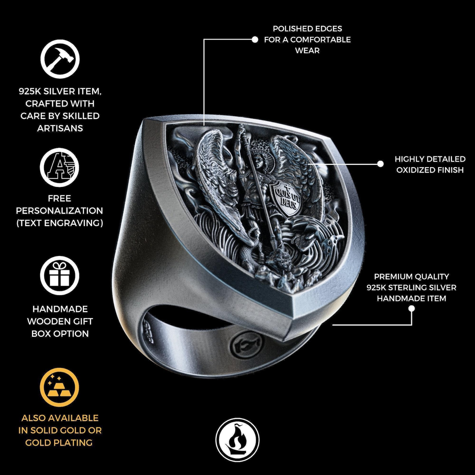 Handmade Archangel Michael Silver Ring, Personalized St. Michael Ring ...