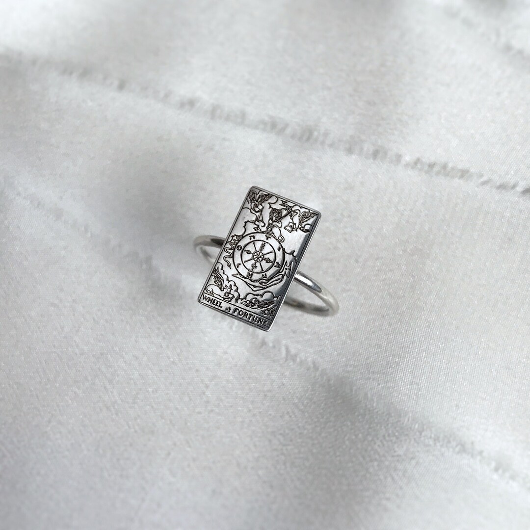 Wheel of Fortune Tarot Card Silver Ring, Personalized Tarot Card Ring ...