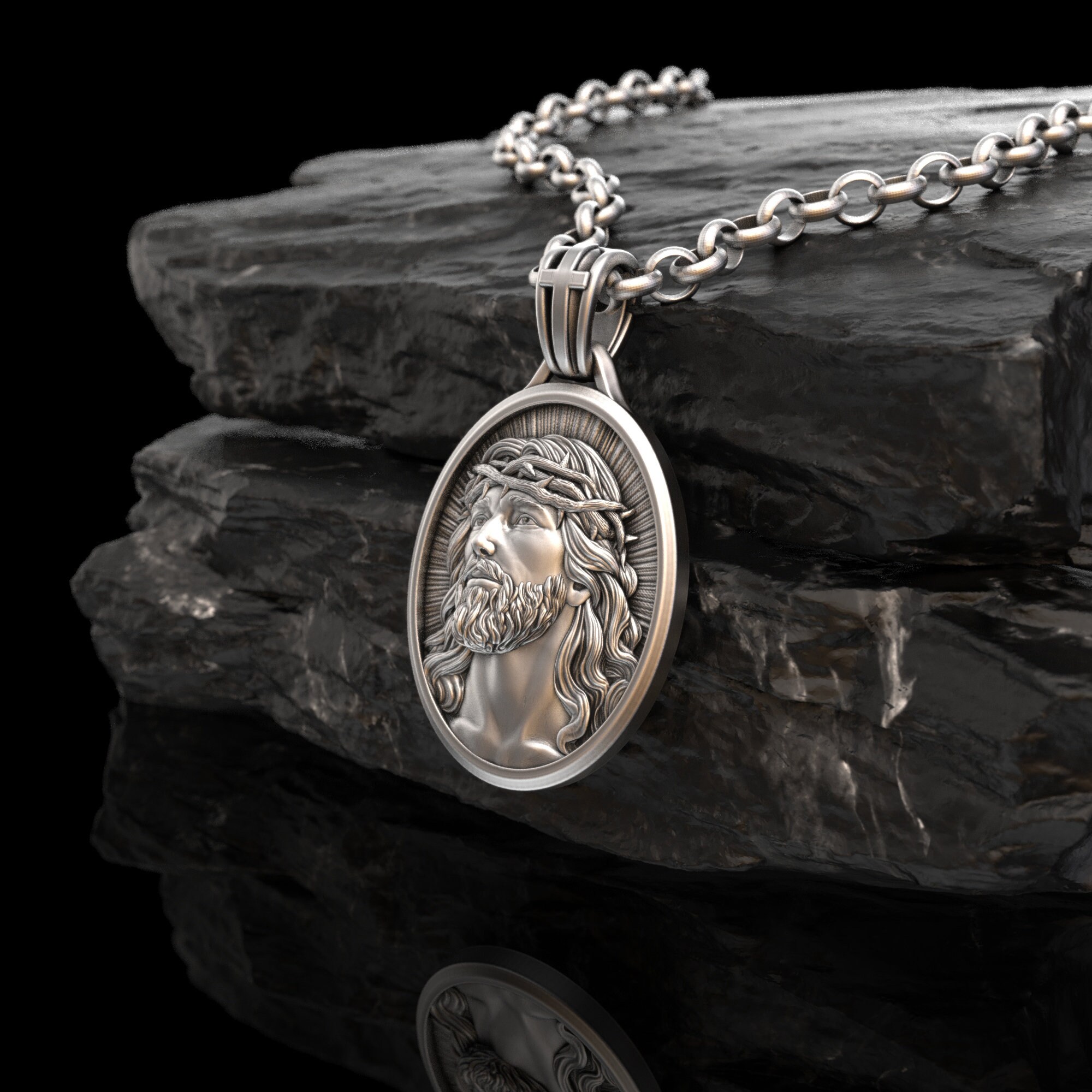 Silver Jesus Christ Necklace Jesus Signet Ring Religious - Etsy