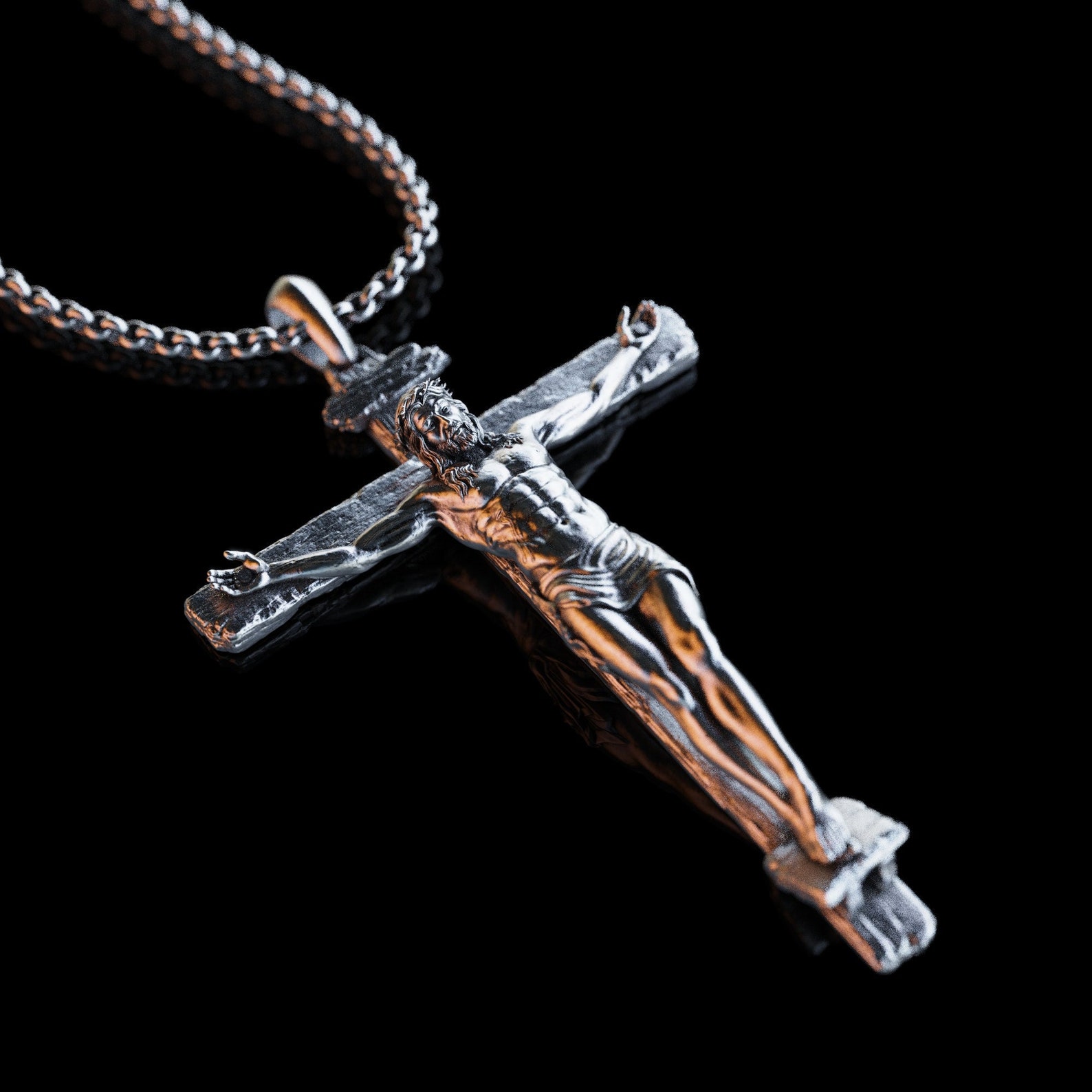 Handmade Silver Jesus Crucifix Necklace,3d Jesus Relief Cross Savior ...