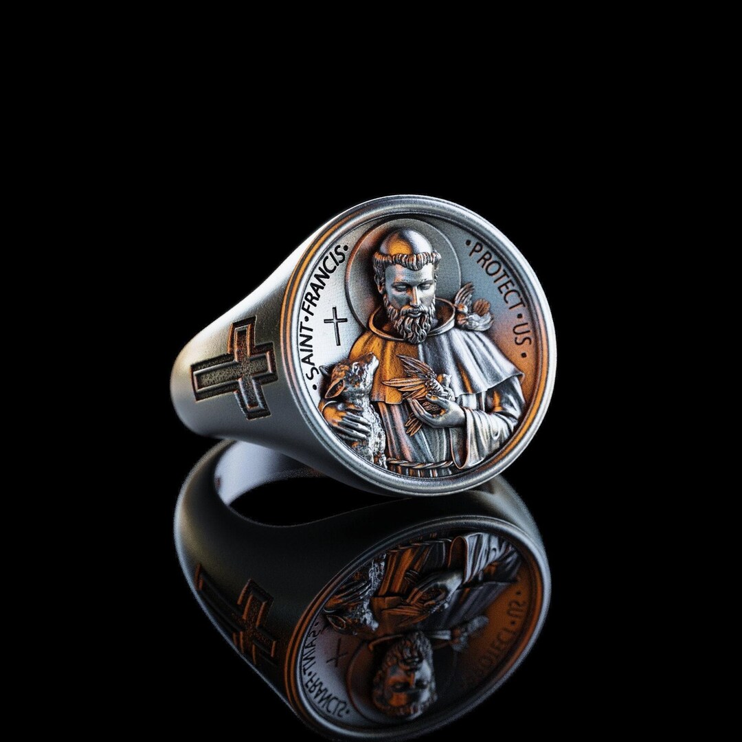 Personalized Silver Saint Francis Ring, Handmade Savior Men Ring ...