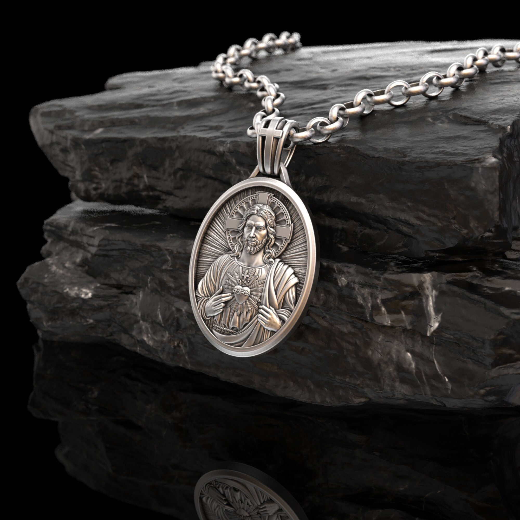 Silver Jesus Christ Necklace Jesus Signet Ring Religious - Etsy