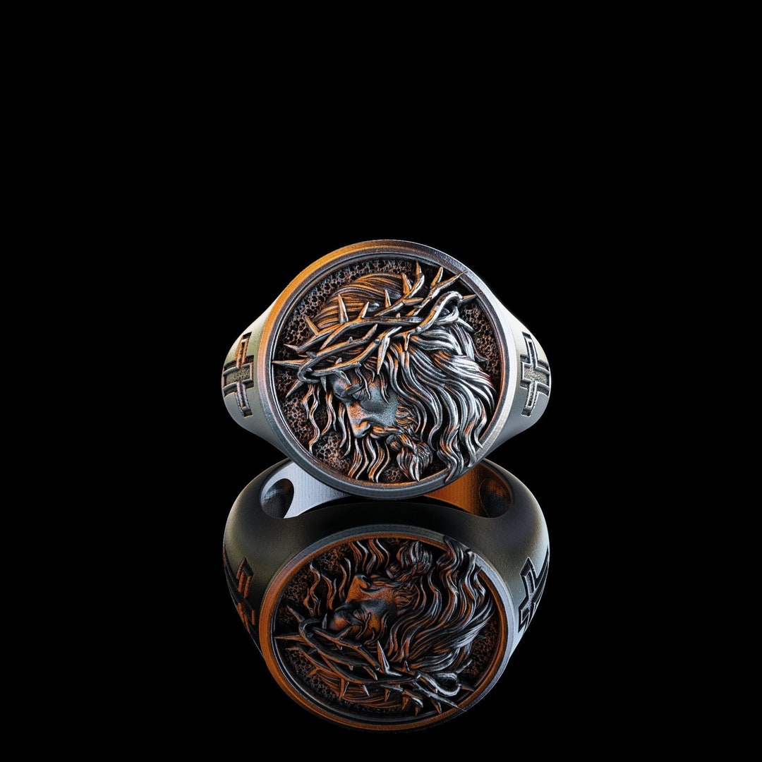Jesus Christ Crown of Thorns Silver Ring, Jesus Head Ring,religious ...