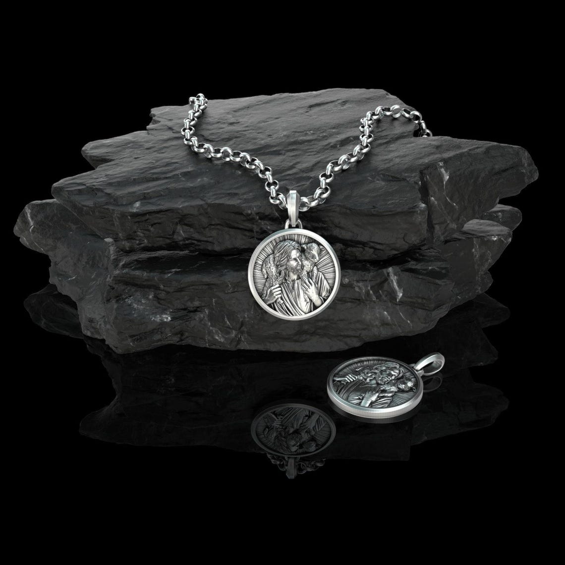 Silver Jesus Christ Necklace, Jesus Signet Ring, Religious Silver ...