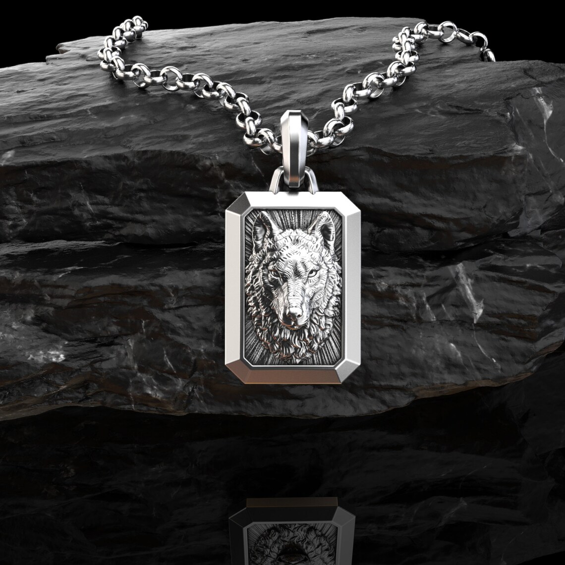 Wild Alpha Wolf Necklace Silver Wolf Head Pendant 3D Silver - Etsy