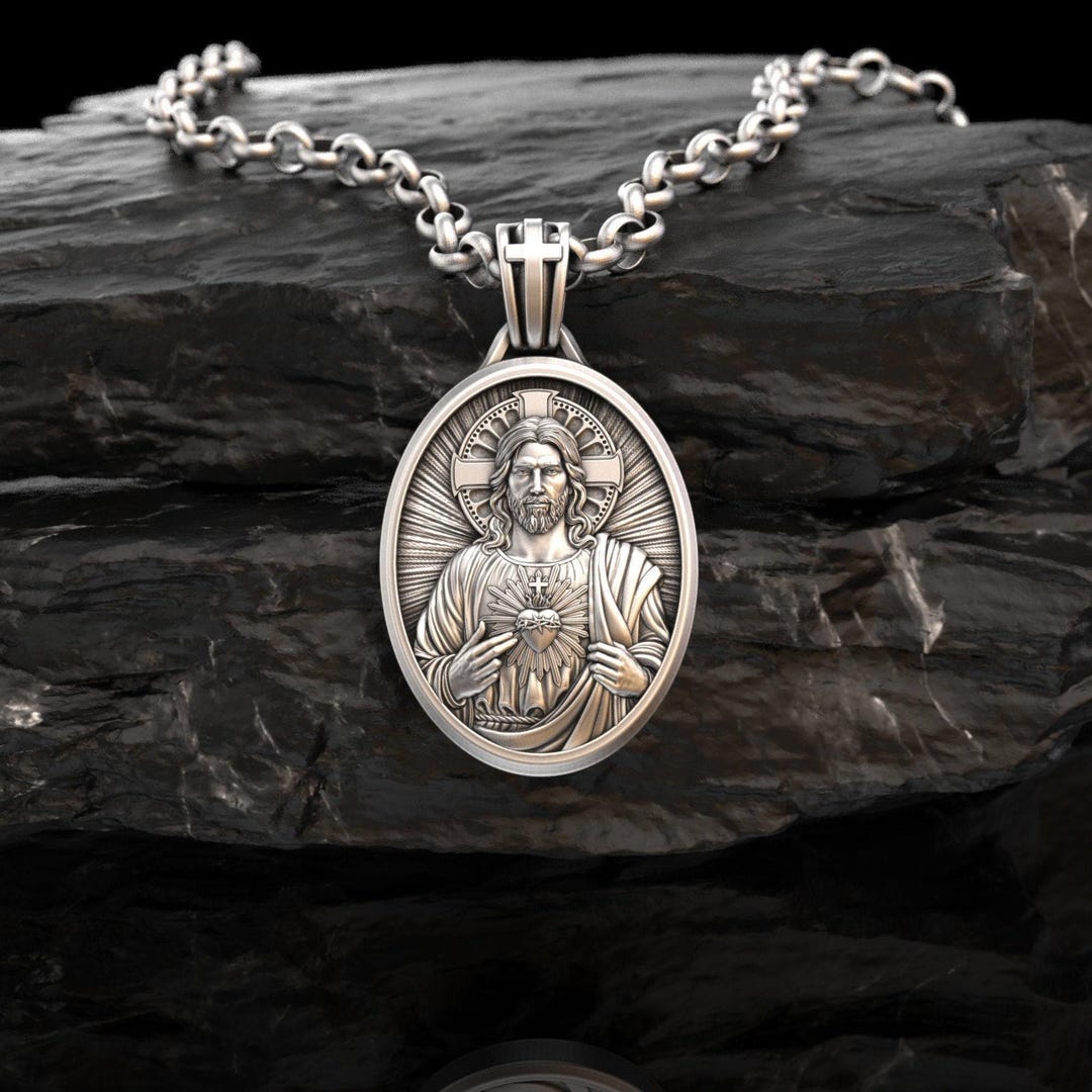 Silver Jesus Christ Necklace, Jesus Signet Ring, Religious Silver ...
