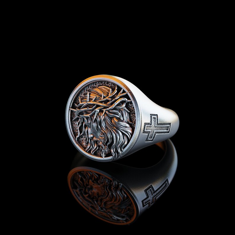 Jesus Christ Crown of Thorns Silver Ring Jesus Head - Etsy