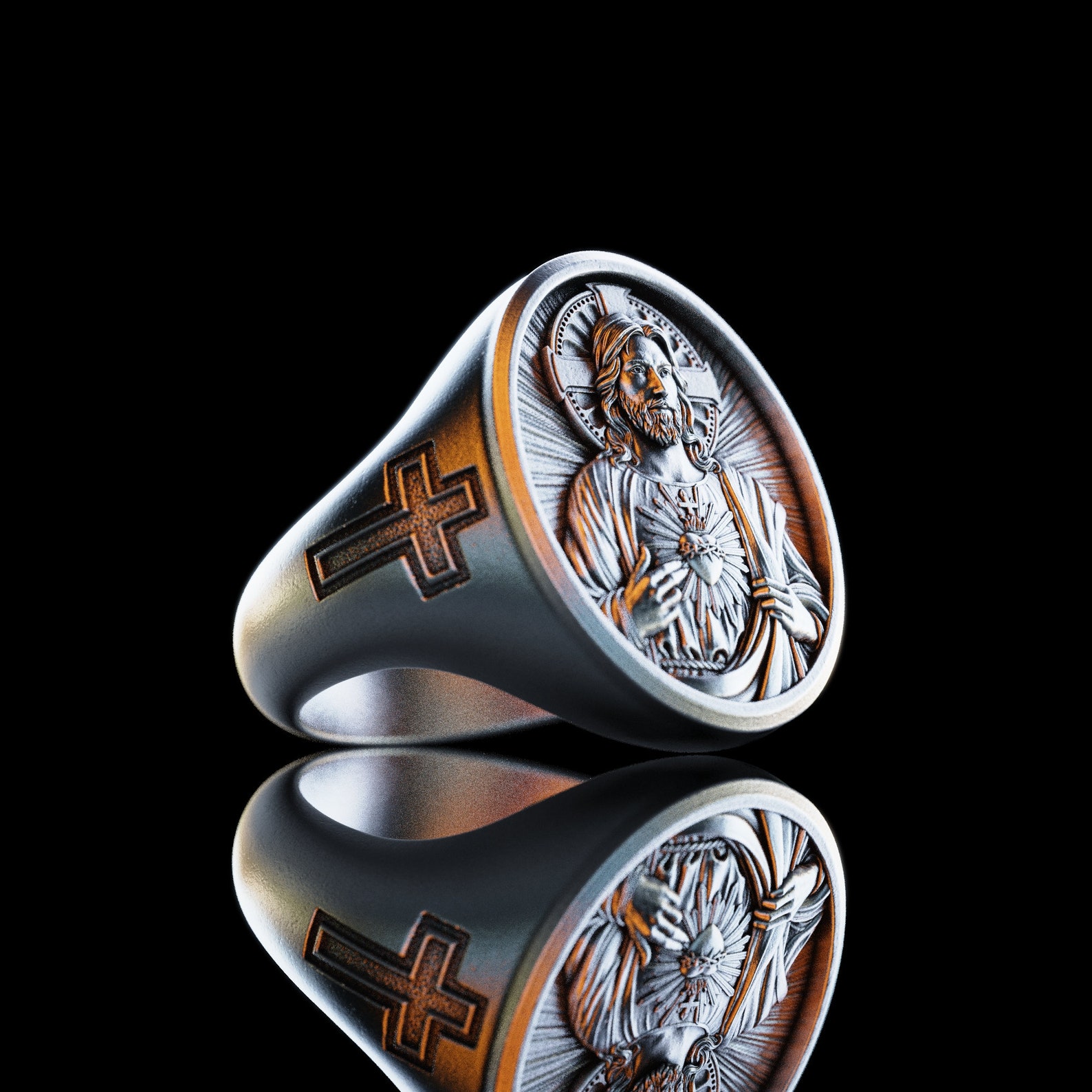 Silver Sacred Heart of Jesus Ring Religious Christian - Etsy