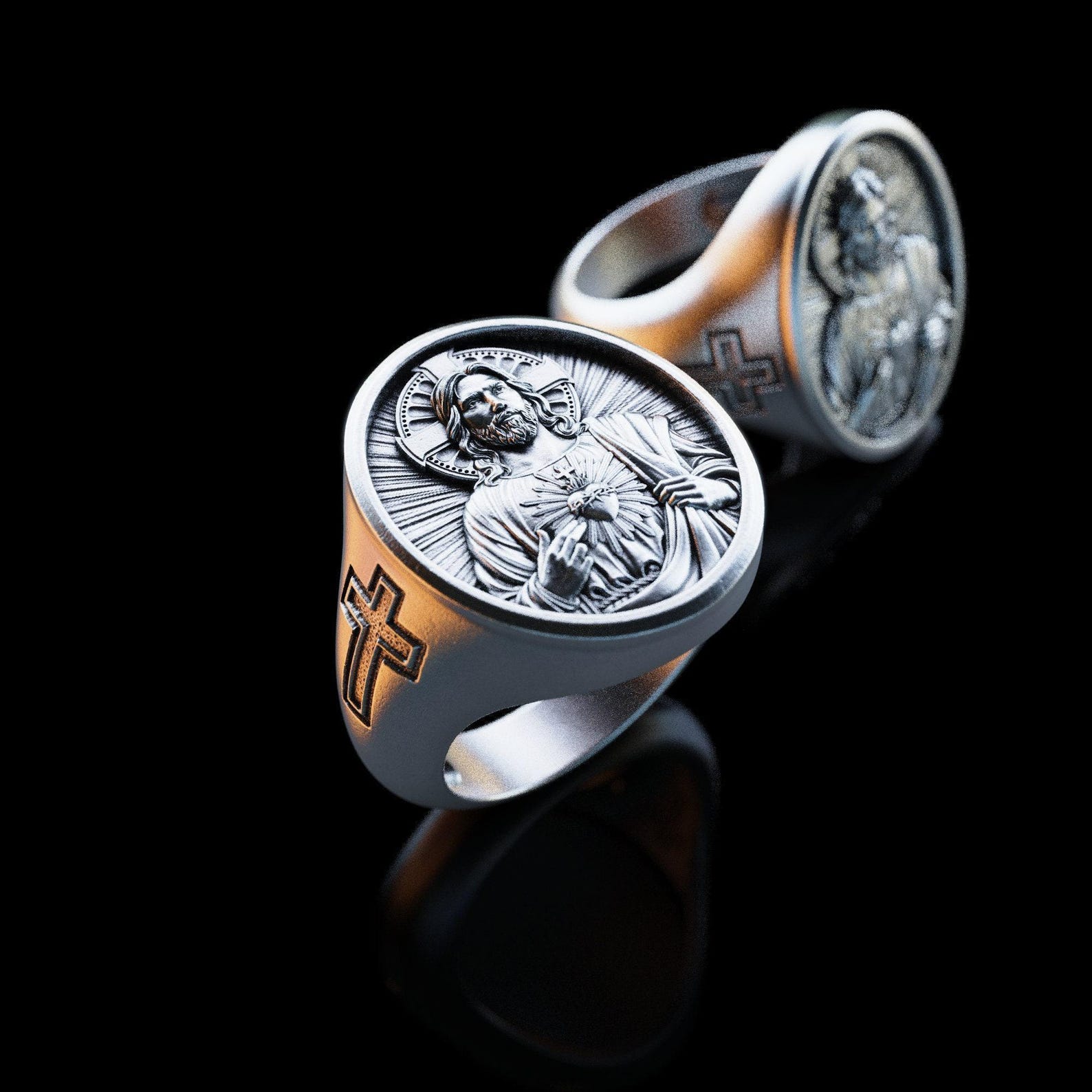Silver Sacred Heart of Jesus Ring, Religious Christian Jewelry ...