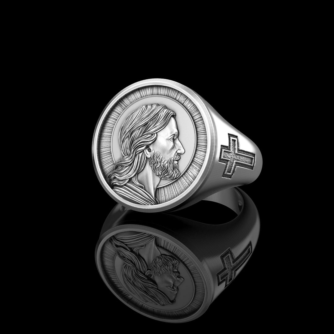Silver Jesus Christ Ring, Jesus Signet Ring, Religious Silver Ring ...